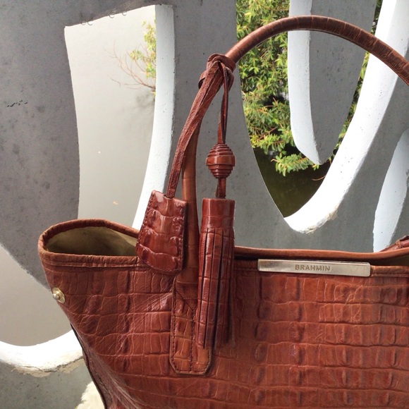 Brahmin | Bags | Brahmin Pecan Colored Croc Embossed Leather Oversized ...